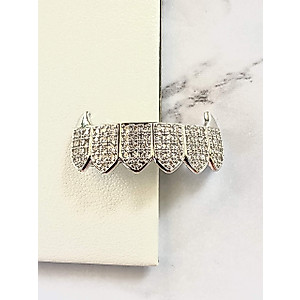 Hip Hop 6 Teeth Grillz Bottom Teeth Mouth Grillz, Mens Ladies Grillz Iced Custom Slug Cz Damonds Gold Plated Macro Pave CZ Iced-Out, Bars Included