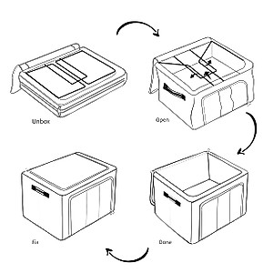 Furnhome 3 PACK 40L Oxford Cloth Steel Frame Storage Box, Clothes Storage Box Organizers with Foldable Clear Window & Reinforced Handles for Clothes,Closet,Comforters,Bedding, Blanket(Light Grey)