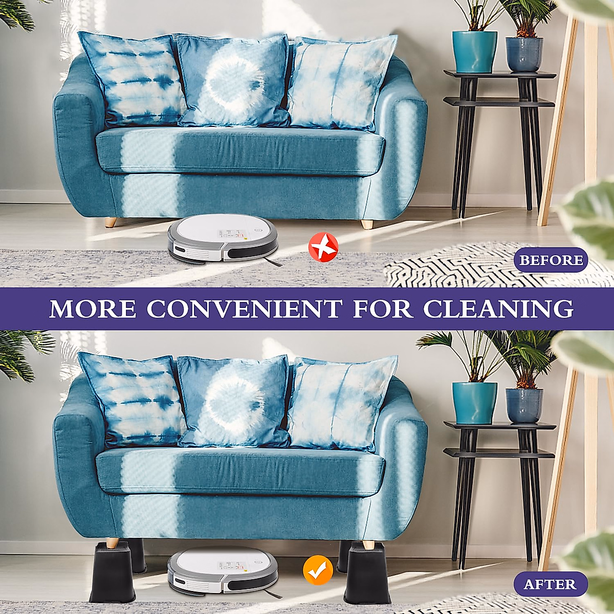 Sunifier Bed Risers 8 inch Heavy Duty, 4 Pack L Shape Furniture Risers 8 inch Support 5000LBs, Table Couch Risers, Oversized Lifts Risers for Dorm Beds Frame, Sofa, Chairs Legs (Black 4-Pack,8 inch)