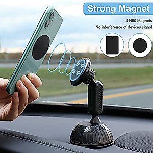 SALEX Magnetic Phone Mount with Suction Cup for Car Dashboard, Windshield. Black Cell Phone Holder in Car. Universal Adjustable, Rotatable Mobile Phone Bracket for Gadgets, Smartphones, Tablets, GPS.