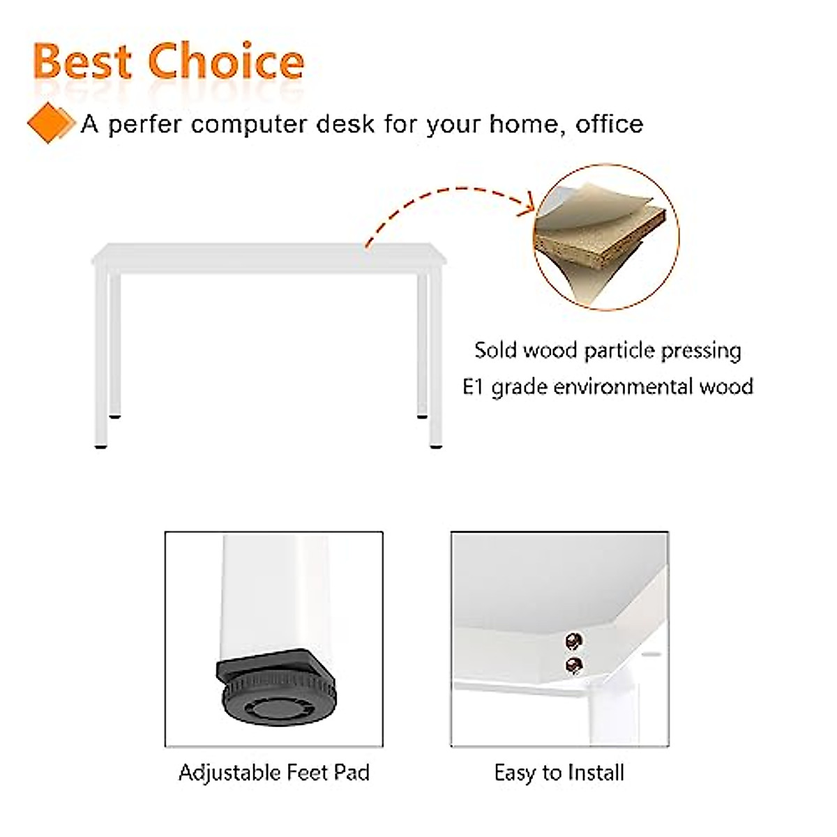 Need 55 Inch Large Computer Desk - Modern Simple Style Home Office Gaming Desk, Basic Writing Table for Study Student, White Metal Frame, White