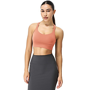 icyzone Sports Bras for Women - Activewear Strappy Padded Workout Yoga Tops Bra (Copper Brown, L)