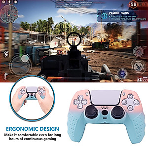 PS5 Controller Grip Cover, CHIN FAI Anti-Slip Silicone Skin Protective Cover Case for PlayStation 5 DualSense Wireless Controller with 6 Thumb Grip Caps (Gradient Color-1)