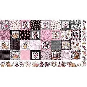 Loralie Designs Medley Fancy Cats Fabric Panel for Quilting