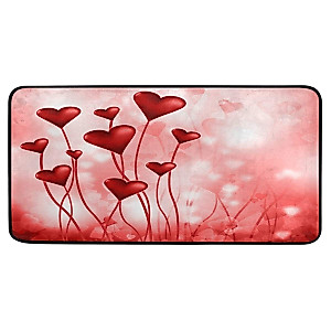 Kitchen Rugs Valentines Cute Heart Flower Design Non-Slip Soft Kitchen Mats Bath Rug Runner Doormats Carpet for Home Decor, 39" X 20"
