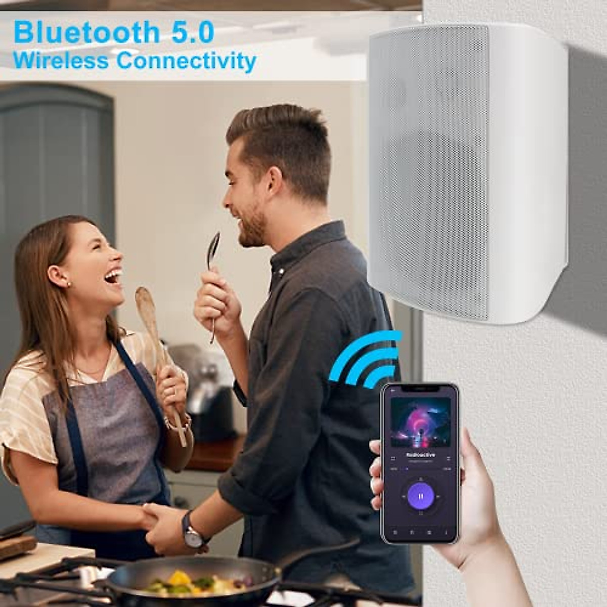 Herdio 6.5 Inches Indoor Outdoor Bluetooth Speakers Waterproof Wireless with Powerful Bass,Wall Mount Speakers Wired Weather Resistant for Patio Home Deck Porch Backyard 400 Watts(White)