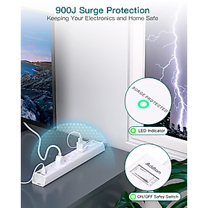 Power Strip Surge Protector with USB C - Flat Plug Extension Cord with 6 AC Outlets 4 USB (2 USB C), Wall Mount, 5ft, 900 J, Multi Plug Outlet Extender for Home Office Dorm Room Essentials