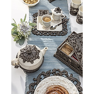 Acanthus Leaf Sugar And Creamer Set with Sweetener Box on Tea Tray (Set of 4)