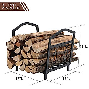 PHI VILLA 17 Inch Small Firewood Log Rack Indoor/Outdoor Steel Wood Storage Log Rack Bin Wood Holder Fireplace Accessories Circle Design, Black