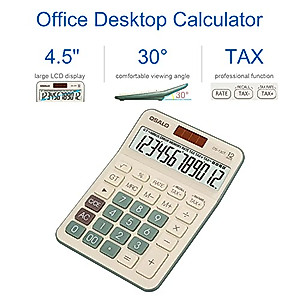 Desktop Calculator Large LCD Display 12 Digit Number Big Button Tax Financial Accounting Calculator, Battery and Solar Powered, for Desk Office Home Business Use(OS-130T Green)