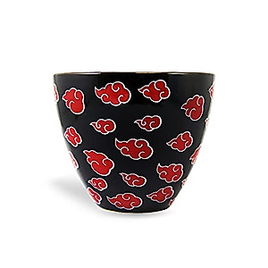 JUST FUNKY Naruto Shippuden Ramen Bowl with Chopsticks | 16 oz Ceramic Soup Mug | Featuring TheIconic Akatsuki Cloud Symbol | Anime Chopsticks | Kitchen Deco | Officially Licensed