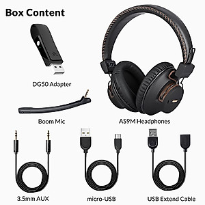 Avantree DG59M - Bluetooth Headphones with Mic for PS5 & PS4, Wireless Headset with USB Adapter for PC, Laptop, Computer, Gaming & Working from Home, Support in-Game Audio, 40hrs Play Time