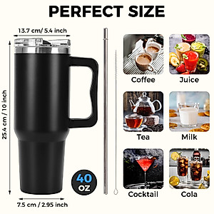 LATTPLYN 40 oz Tumbler with Handle and Straw Lid Insulated Cup Stainless Steel Water Bottle Travel Mug Gifts for Women Men Kids Trek Collection Black-1 Pc
