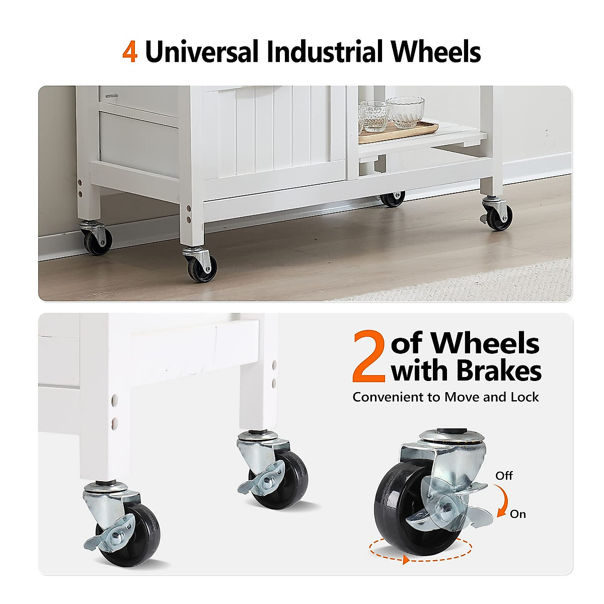 VINGLI Kitchen Island, Rolling Kitchen Storage Cart with 3 Drawers 3 Tier Holders Serving Bar Cart Coffee Bar Small Kitchen Microwave Trolley with Natural Solid Wood Top Caster Home Furniture