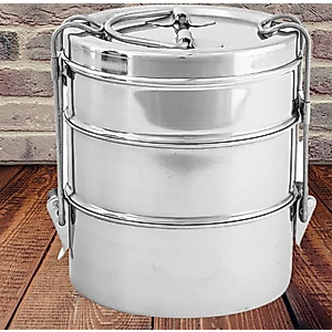 Sharvgun Stainless Steel Food Grade Bento Vintage Wire Tiffin Box, Traditional Indian Lunch Box,Tiffin Box,Food Container,Indian Tiffin, Food storage container 10 cm (3 Tier)