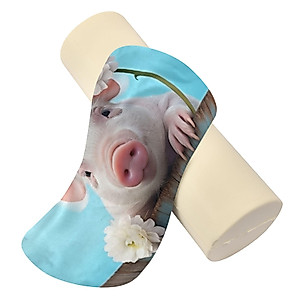 Cute Baby Pig Neck Roll Pillow for Neck Relief with Removable Washable Cover - Memory Foam Round Cylinder Bolster, Ergonomically Designed for Head, Neck, Back, and Legs