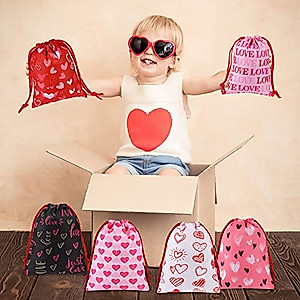 24 Pcs Wedding Gift Bags Wedding Drawstring Bags Heart Print Present Wrapping Bags Pink Candy Wedding Cookie Snacks Bags for Valentine's Day, Bridal Shower, Anniversary, Mother's Day Party Favors