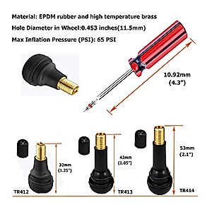 Dr.Roc Tire Valve Stem Puller Set –1 x Valve Stem Installer, 30 x Brass Ozone Resistant EPDM Snap-in Tire Valve Stem with Valve Cores (10 x TR412,10 x TR413,10 x TR414), 1 x Valve Core Remover (30)