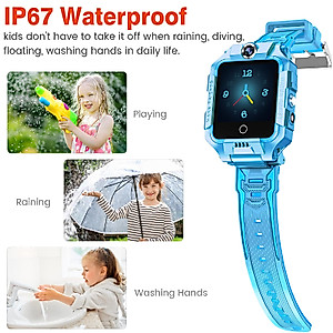 OKYUK 4G Kids Watch Phone T10, Funny 360° Rotation Screen Dual Camera Smart Watch for Boys Girls, IP67 Waterproof, 2-Way Calls, GPS, SOS, Video Calls, Remote Control, Pedometer Smartwatch (Azure)