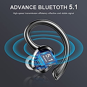 Wireless Earbud, Sport Bluetooth 5.1 Headphones with Earhooks Wireless Earphones in-Ear with Immersive Sound, Bluetooth Earbud IP7 Waterproof, Noise Cancelling, Dual LED Display, 48H Playtime, Running