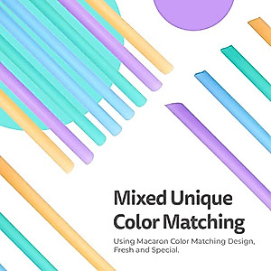 Fanale 125 Pcs Macarons Jumbo Smoothie Straws, Disposable Boba Straws for Smoothies, Milkshakes & iced Coffee, Individually Wrapped Multi Color Plastic Straws (12mm Wide & 210mm Long)