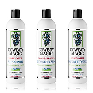 Cowboy Magic Shampoo + Conditioner + Detangler & Shine 16 Ounce each With Silk Panthenol and Honey Great For Horse, Humans, And Dogs Too Silky Coats And Hair