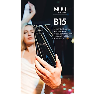 NUU B15 | 3-Day Battery | 48 MP | Quad-Camera | Unlocked (T-Mobile Only) | 6.78'' Full HD+ Display | 128GB | 90Hz | 18W Fast Charge | 5000 mAh | Fingerprint | Android 11 | Black