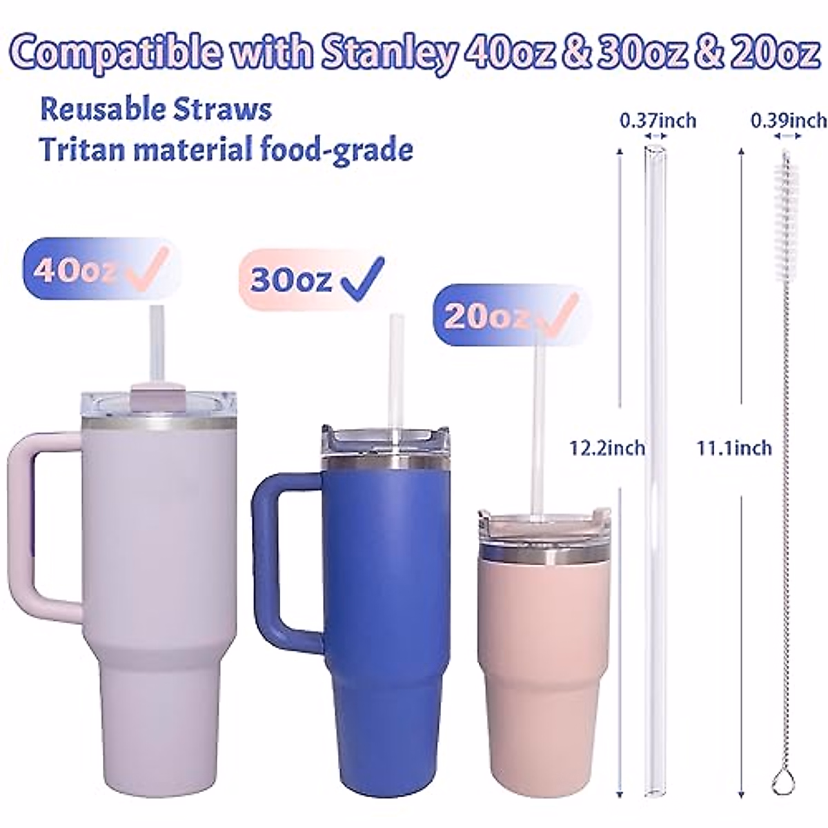 3PCS Silicone Straw Covers & Reusable Straws for Stanley Cup 30Oz 40Oz, Cute Mini Stanley Cup Straw Cover Cap for 10mm Straw with Cleaner Brush