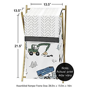 Sweet Jojo Designs Construction Truck Baby Kid Clothes Laundry Hamper - Grey Yellow Black Blue and Green Transportation Chevron Arrow