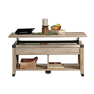 Sauder Carson Forge Rustic Lift Top Coffee Storage Industrial Living Room Table, L: 43.15" x W: 19.45" x H: 18.98", Lintel Oak Finish