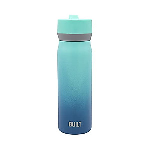 BUILT Wide Mouth Cascade Double Wall Vacuum Insulated Stainless Steel Bottle with Straw Lid, Twilight Blue Ombre, 18 Ounces
