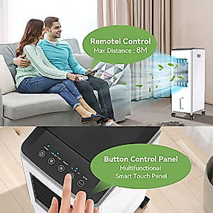 Portable Air Conditioners, 3 in 1 Portable Air Conditioner, Humidifier, Fan with 3 Wind Speeds & 60° Oscillation, Remote Control, 5.5L Water Tank, 1-7H Timer, Portable AC for Home Office