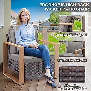 Belord 5 Piece Outdoor Wicker Patio Conversation Furniture Set Deep Seating, Metal Wide Armrests Patio Sofa Set with Rattan Chairs Ottomans for Porch Deck Sunroom Backyard