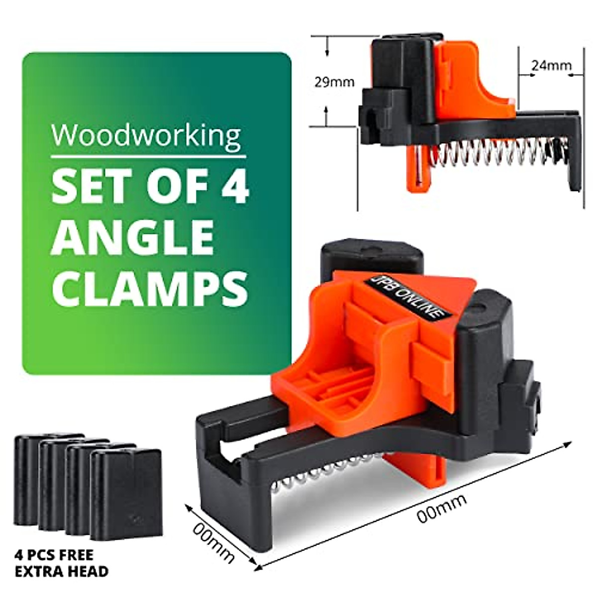JPB Corner Clamps For Woodworking, 90 Degree Clamp, 4PCS Adjustable Spring Loaded Right Angle Clamp Set for carpenter, drilling, wood cabinets, frame | Pro Carson clamps for woodworking (5-22mm)