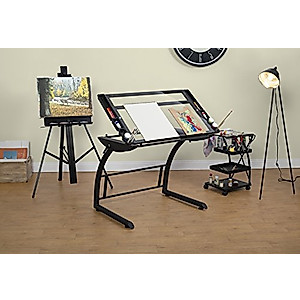 SD STUDIO DESIGNS Triflex Drawing Table, Sit to Stand Up Adjustable Office Home Computer Desk, 35.25" W X 23.5" D, Charcoal Black/Clear Glass