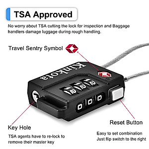 Kinkota Luggage Locks TSA Approved, 3 Digit Cable Combination Lock, Plastic TSA Lock for School, Gym, Suitcase, Baggage (2 Pack)