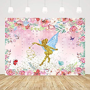 Floral Fairy Party Backdrop for Photography 7x5FT Polyester Pink Fairy Tale Flowers Fairy Party Decorations Backdrop Flower Wonderland Baby Shower Background Decoration Supplies Photo Booth YL097