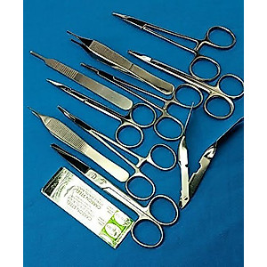 5 Blades No 20 Plus ADSON Forceps Webster Needle Holder HEMOSTAT Mosquito Forceps Scalpel Handle IRIS Scissors Operating Scissors CYNAMED