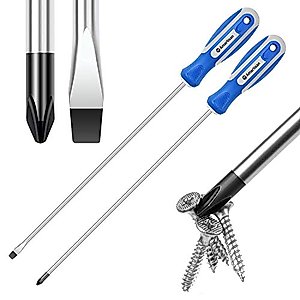 Amartisan 2-Piece 12'' long Screwdriver Set, Long Blade Screwdriver Set 12-Inch Magnetic Screwdriver, Phillips & Slotted Bits .（NEW）