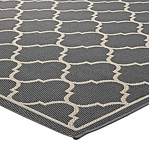 Modway Avena Moroccan Quatrefoil Trellis 5x8 Indoor and Outdoor In Gray and Beige