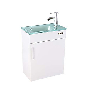 eclife Bathroom Vanity W/Sink Combo, 18.4” for Small Space MDF Modern Design Wall Mounted Vanity Set, Porcelain Ceramic Sink Top, Chrome Faucet (F-A15E01W)