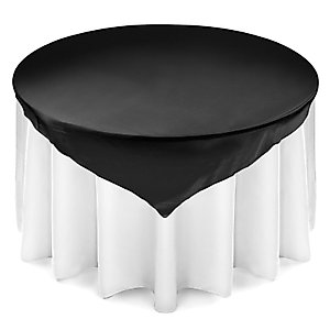Lann's Linens - 5 Satin Overlay Table Toppers - 72" Square Tablecloth Covers for Wedding, Reception or Party - Silver