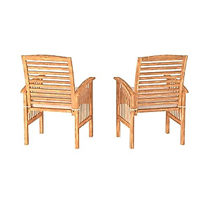Walker Edison Rendezvous Modern 2 Piece Solid Acacia Wood Slat Back Outdoor Dining Chairs, Set of 2, Brown