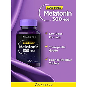 Carlyle Melatonin 300 mcg | 365 Tablets | Low Dose | Vegetarian, Non-GMO, Gluten Free