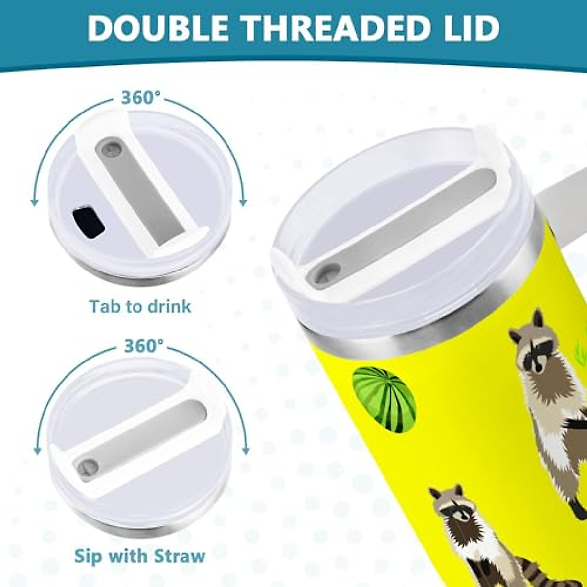 DIGTIA Stainless Steel Insulated Tumbler w/Handle & Straw, Raccoon Cute Double Wall Vacuum Travel Coffee Mug Cup w/Lid, Leak-Proof Sports Fluffy Water Bottle,30oz