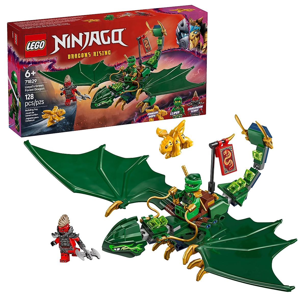 LEGO NINJAGO Lloyd's Green Forest Dragon Toy - Pretend Play Building Toy for Boys and Girls, Ages 6+ - Easter Basket Gift for Kids - Dragon Figurine with 2 Minifigures for Kids - 71829