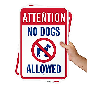 SmartSign Attention No Dogs Allowed Sign - 2 Pack, 18 x 12 inch, 2mm Aluminum Composite, Pre-Drilled Holes, Blue/Red on White, Made in USA