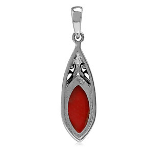 Silvershake 14X7mm Created Marquise Shape Red Coral 925 Sterling Silver Filigree Solitaire Pendant