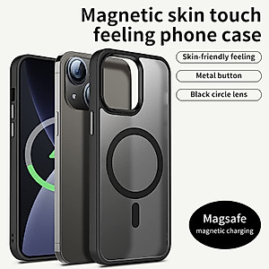 Yzoiko Strong Magnetic Case for iPhone 13 Case &iPhone 14 Case [10FT-Grade Drop Tested & Compatible with MagSafe] Translucent Anti-Fingerprint Anti Shockproof Protective Shell 6.1 Inch, Black