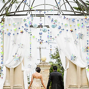 Corwogolo Star Party Decoration Iridescent Dots Holographic Twinkle Little Stars Garlands Hanging Streamer Banner Backdrop for Birthday Baby Shower New Year Wedding Ramadan Party